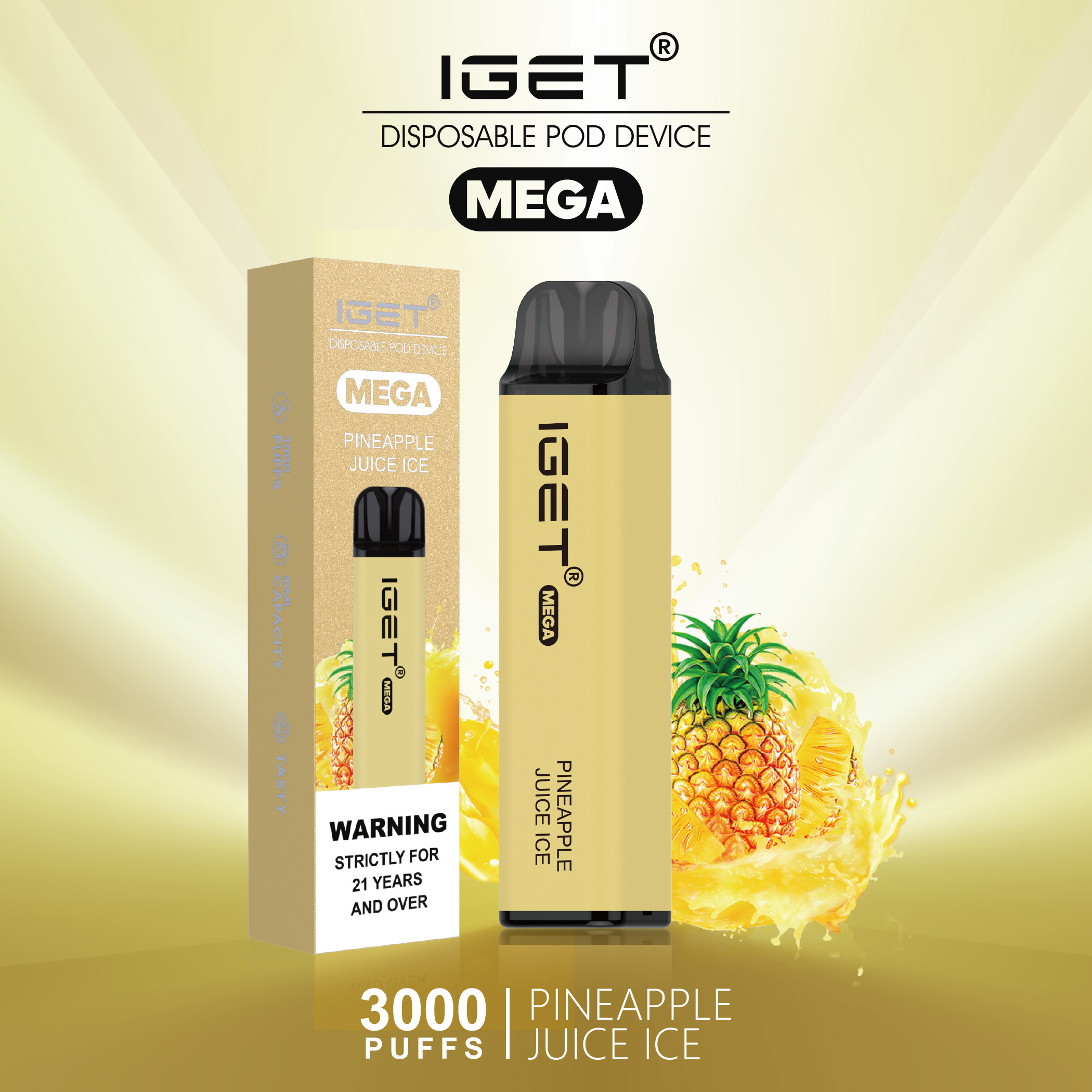 MEGA Iget 3000 Puff Colored Vape Smoke , Electronic Custom Vapor Cigarettes