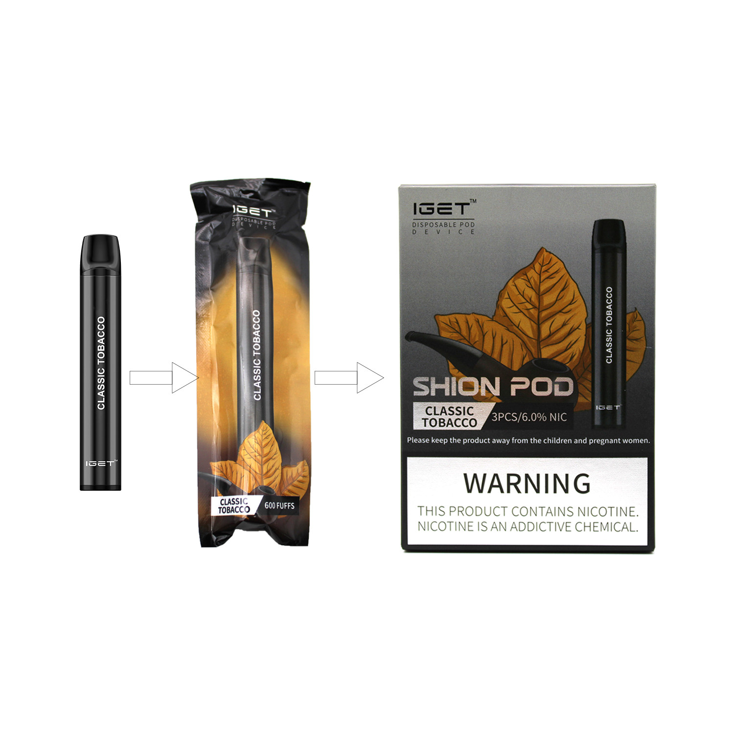 600 Puffs E Liquid Nic Salt Disposable Vape Pen IGET SHION All In One